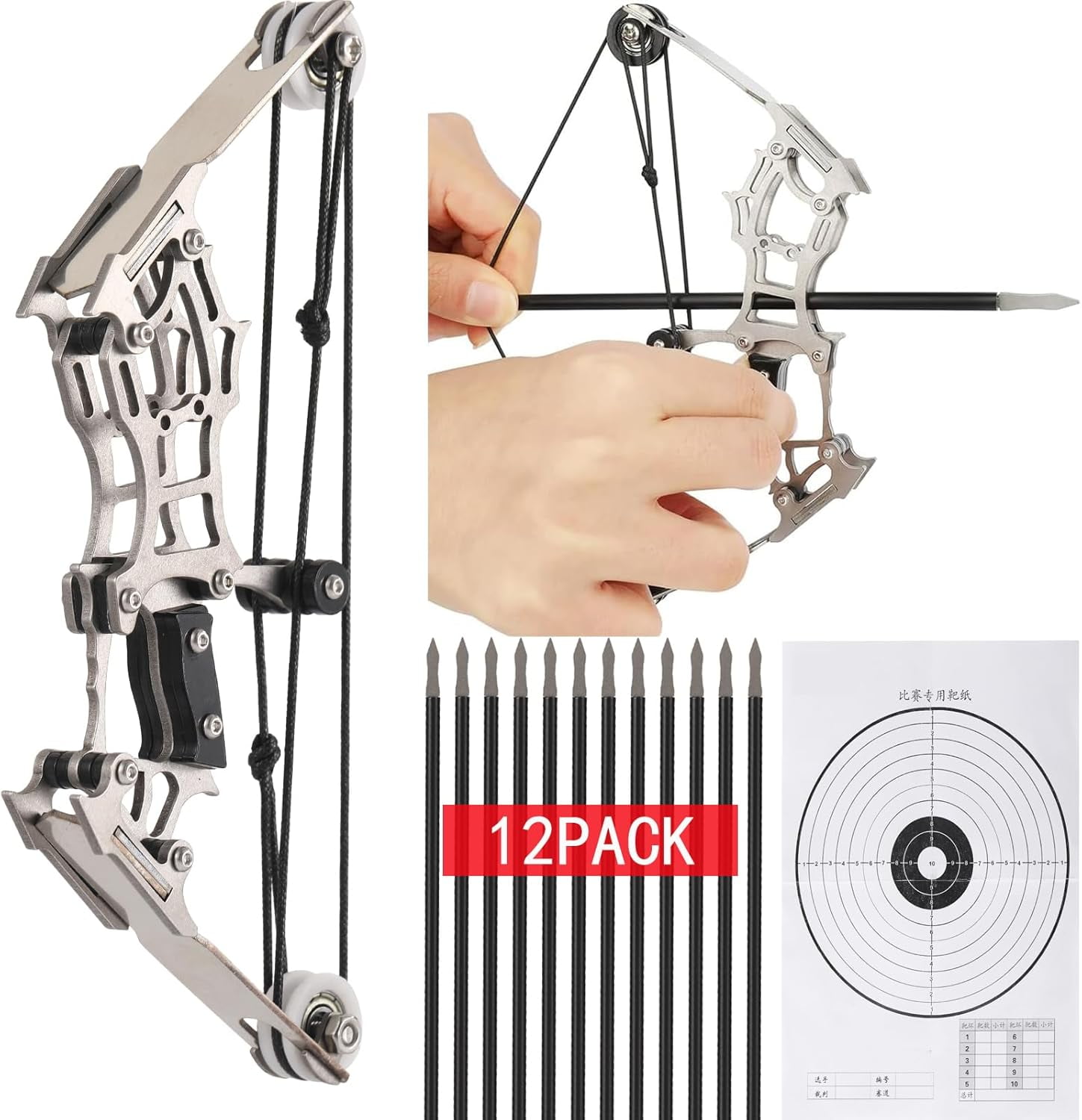 Mini Archery Bow Set Mini Compound Bow Mini Hunting Bow Metal Material Archery RH/LH for Hunting ...