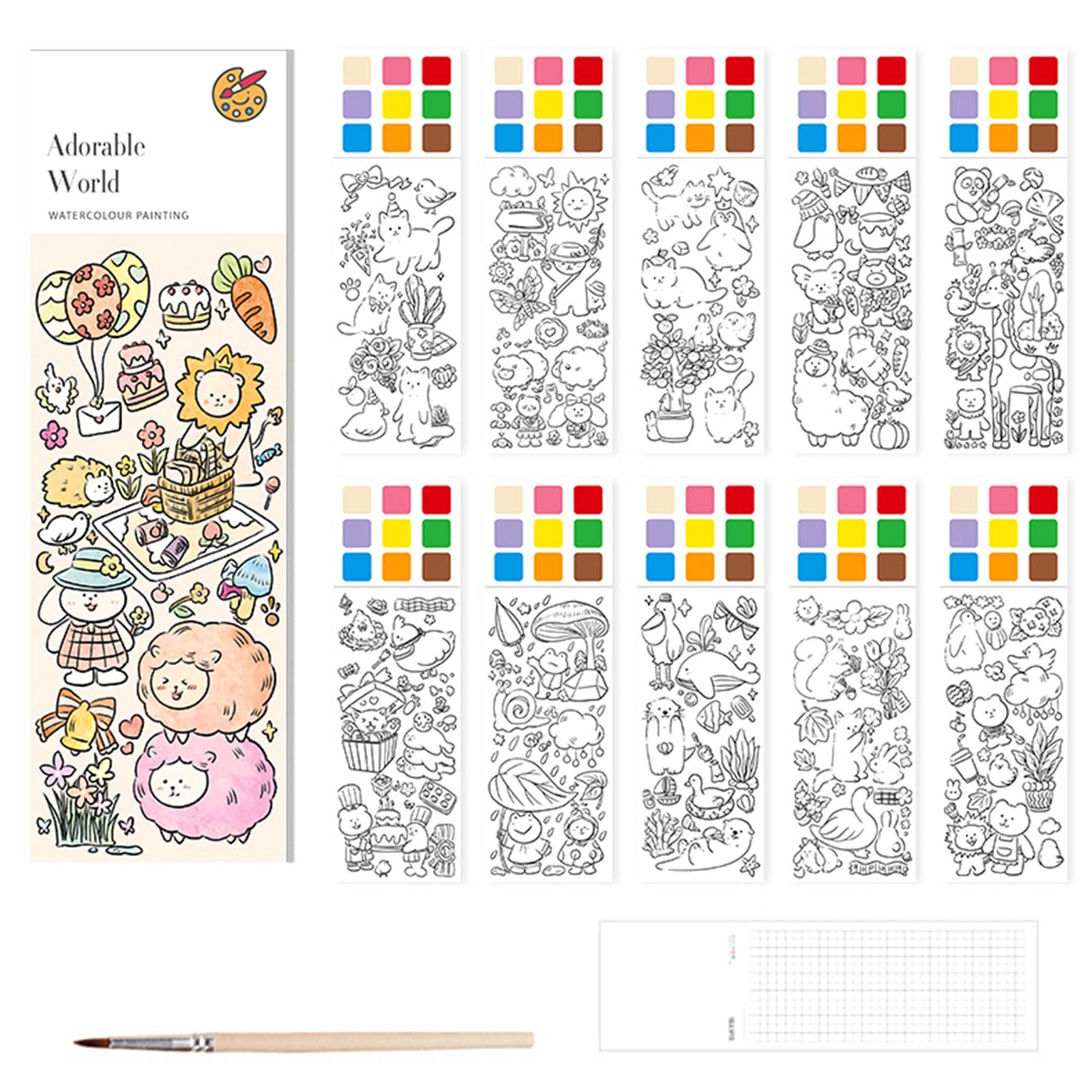 Mini Art Paper Set - 9 Color Paint Pad with Paintbrush, Pocket ...