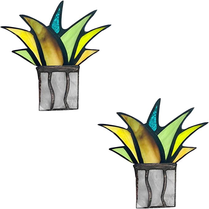 Mini Artificial Agave Aloe Plant Potted Stained Glass Decor, Sun ...