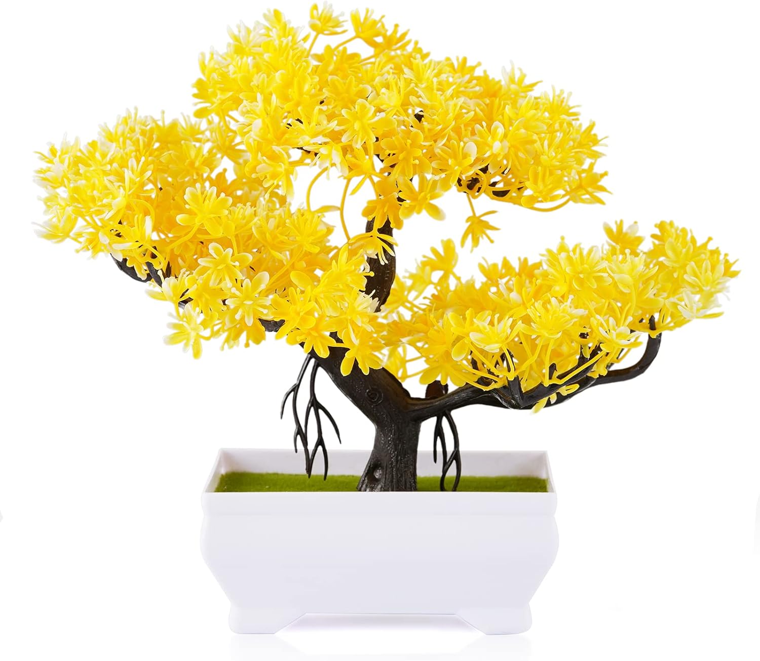Mini Artificial Bonsai Tree Plants with Plastic Cement Pots for Home ...