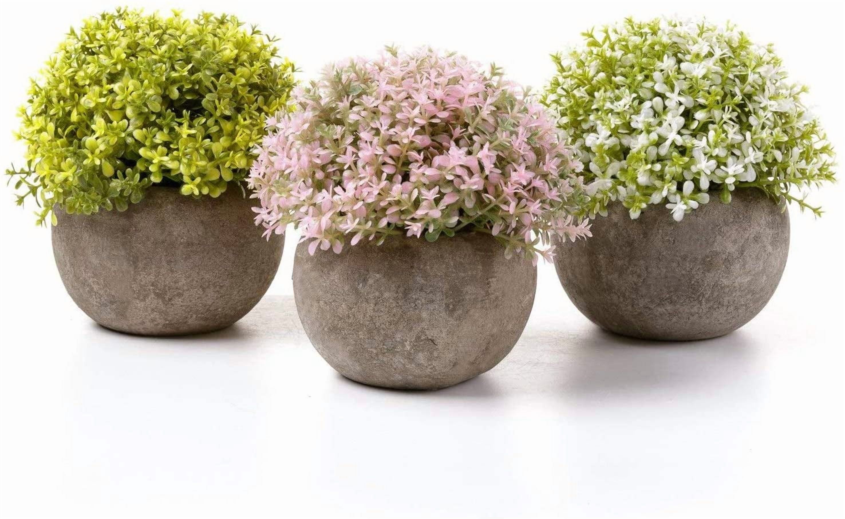 Mini Artificial Plants in Grey Pot, Plastic Fake Green Colorful Flower ...