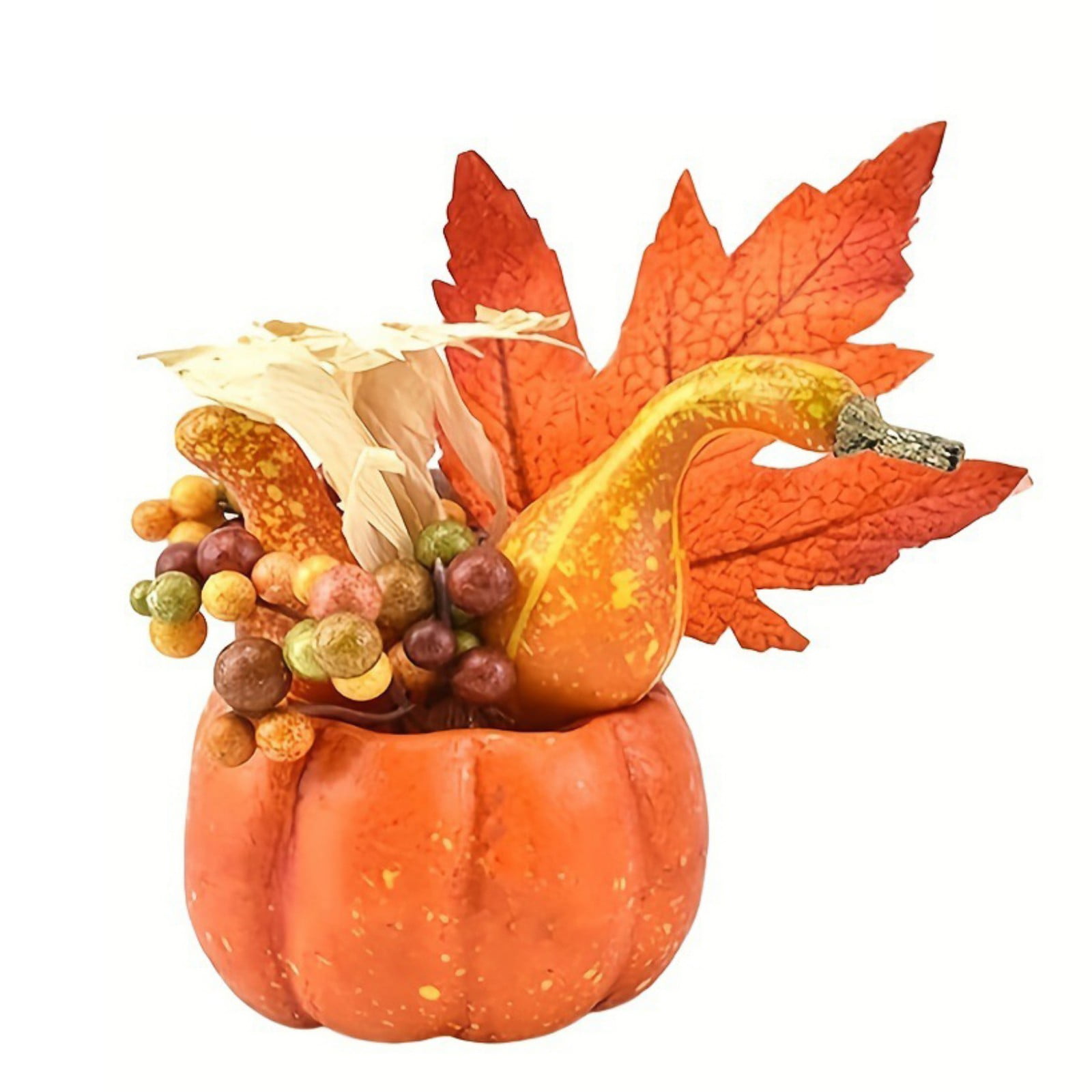 Mini Artificial Pumpkin with Flower and Maple Leaf Outdoor Halloween ...