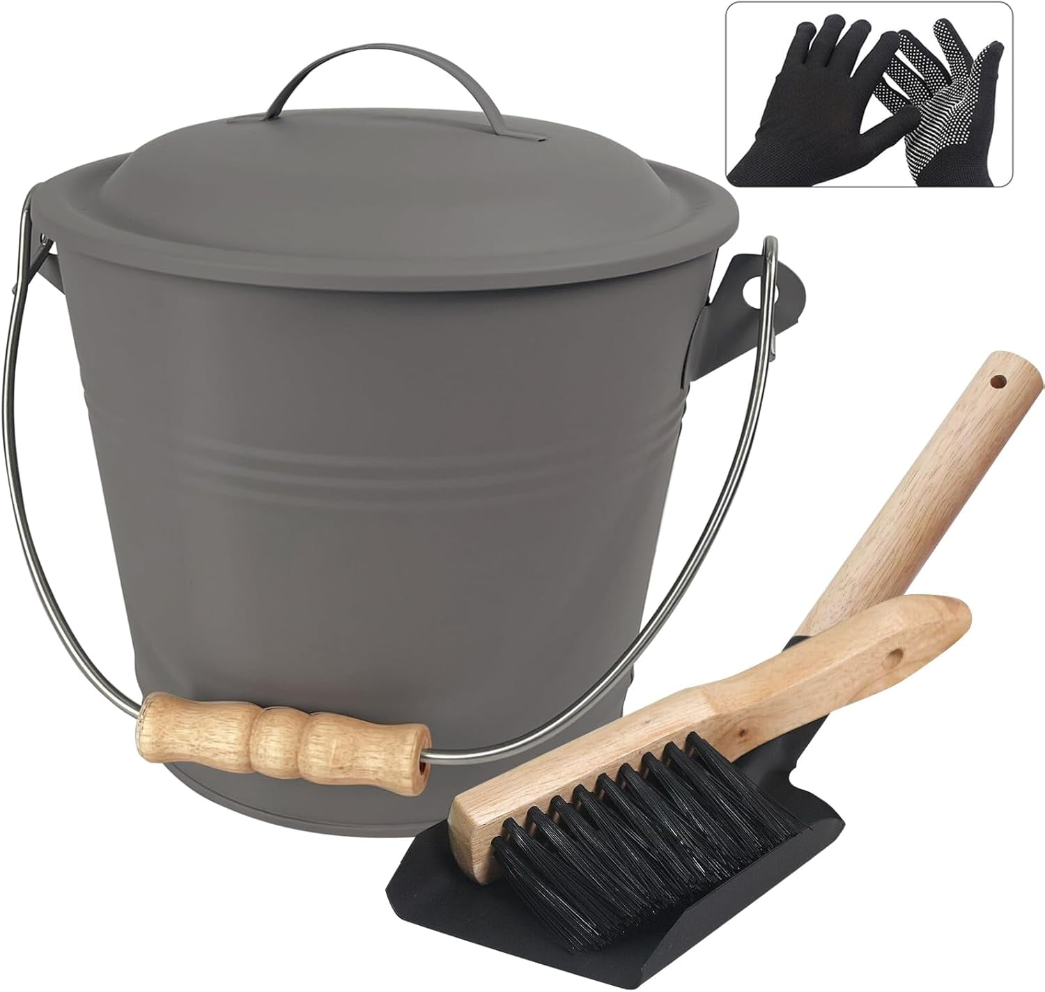 Mini Ash Bucket with Lid and Shovel, 1.3 Gallon Fireplace Metal Bucket ...