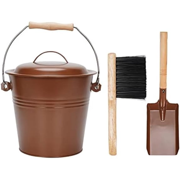 Mini Ash Bucket with Lid, 1.5-Gallon Pail with Shovel and Hand Broom ...