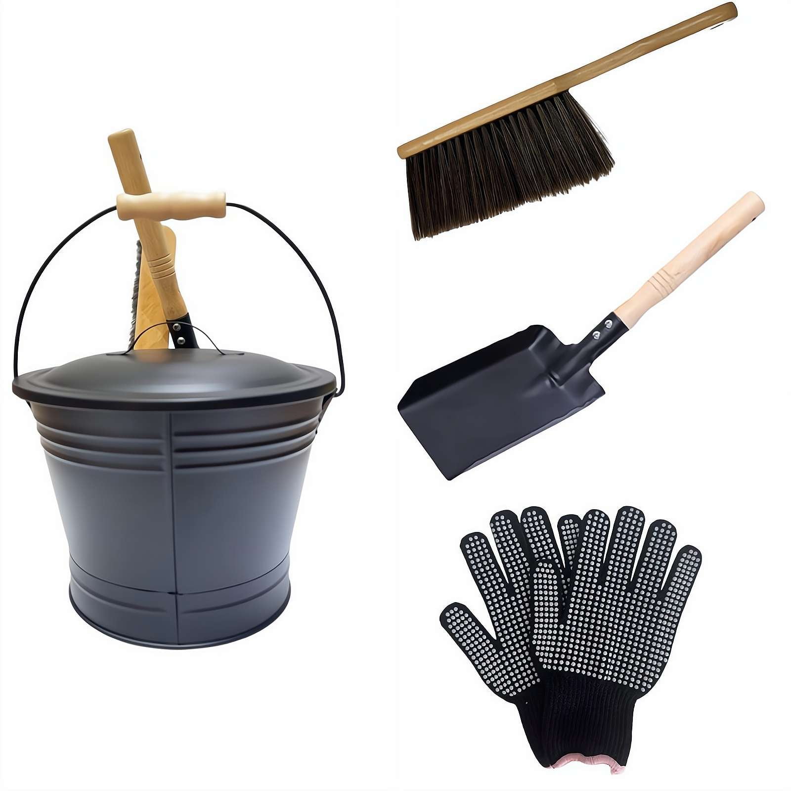 Mini Ash Bucket with Lid and Shovel, Metal Fireplace Ash Can with Hand ...