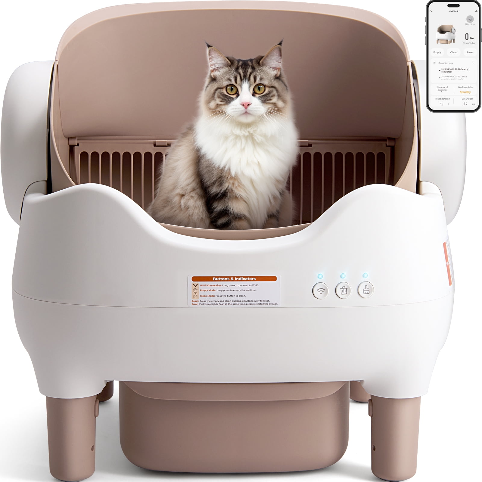 Mini-B Open-Top Self-Cleaning Cat Litter Box, Automatic 10L APP ...
