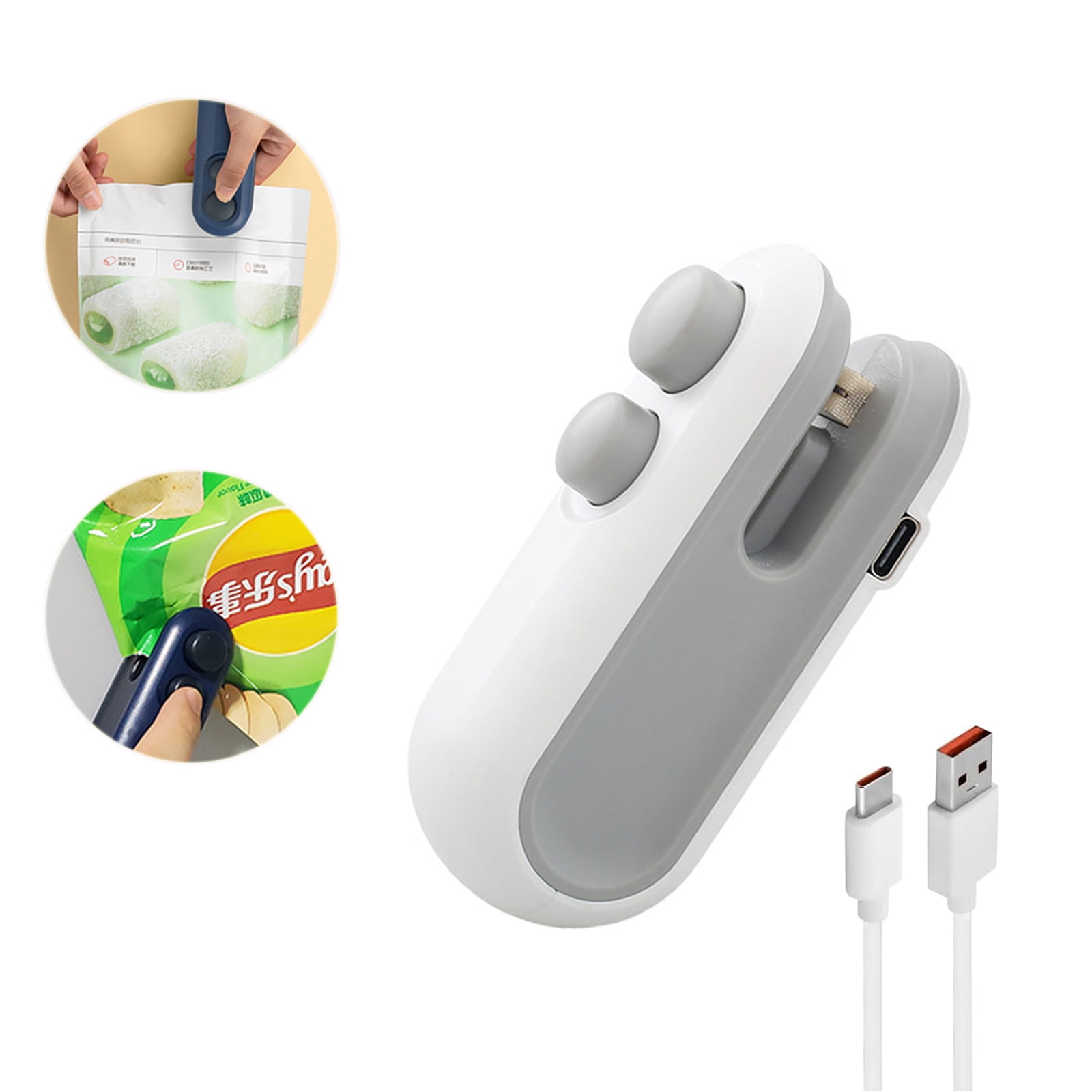 Mini Bag Sealer, 2 in 1 Handheld Vacuum Sealer with Cutter & Magnet, Rechargeable Thermal ...