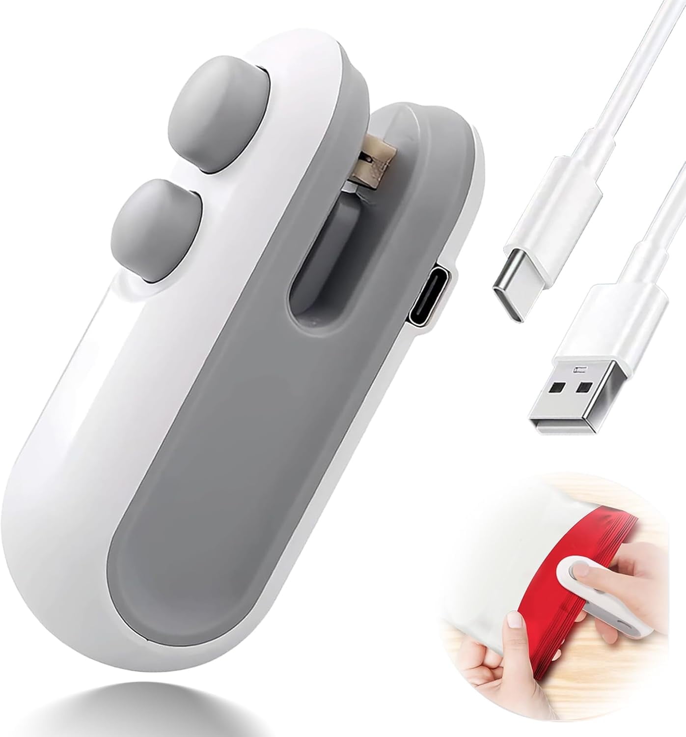 Mini Bag Sealer, 2 in 1 USB-C Rechargeable Heat Sealer and Cutter with Magnet, Portable Handheld ...