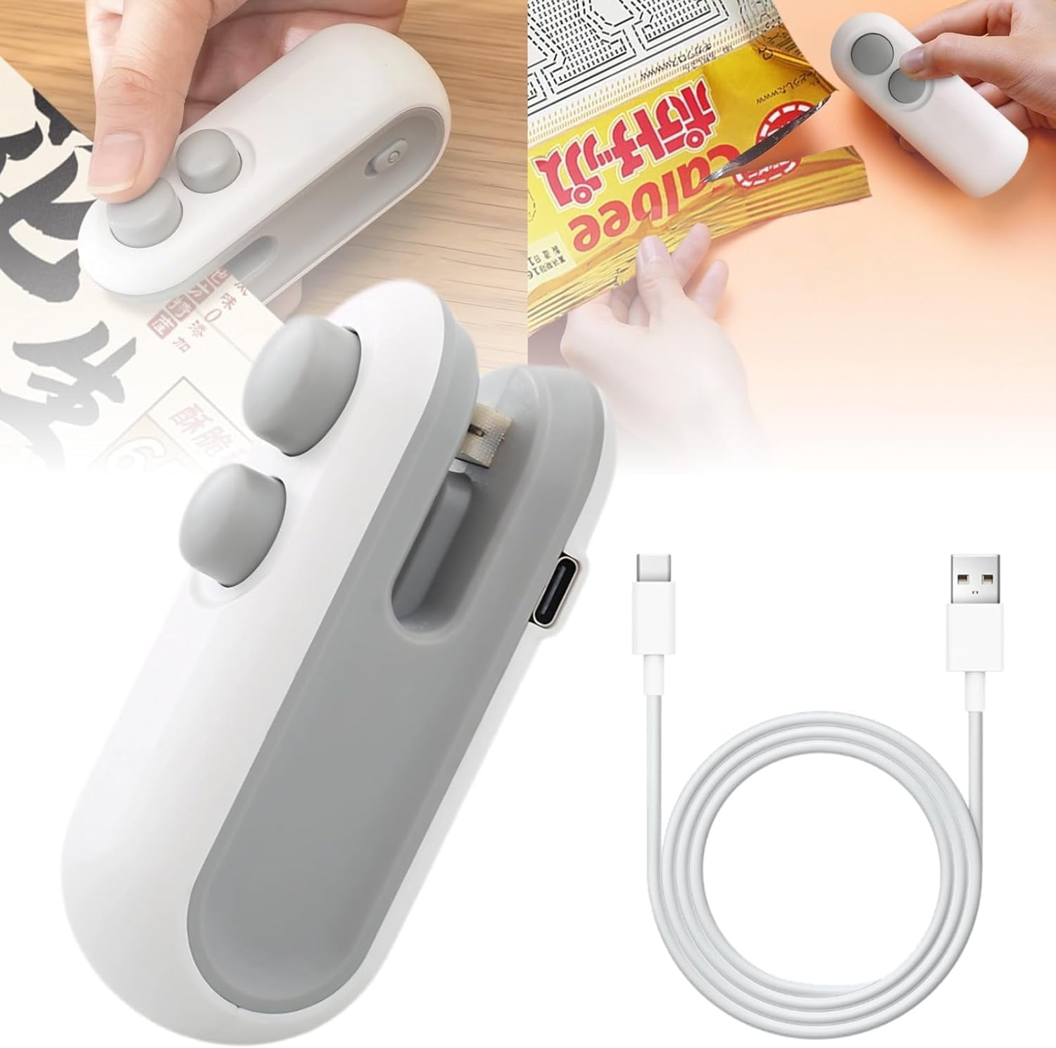 Mini Bag Sealer, 2026 2 in 1 Rechargeable Chip Bag Sealer with Cutter ...