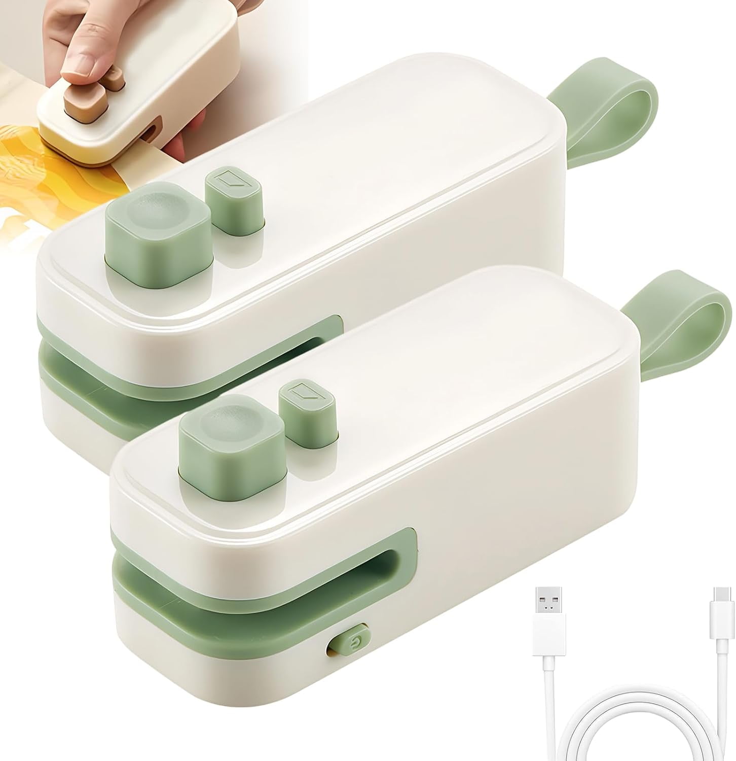 Mini Bag Sealer with Cutter, 2026 New Rechargeable Portable Resealer ...