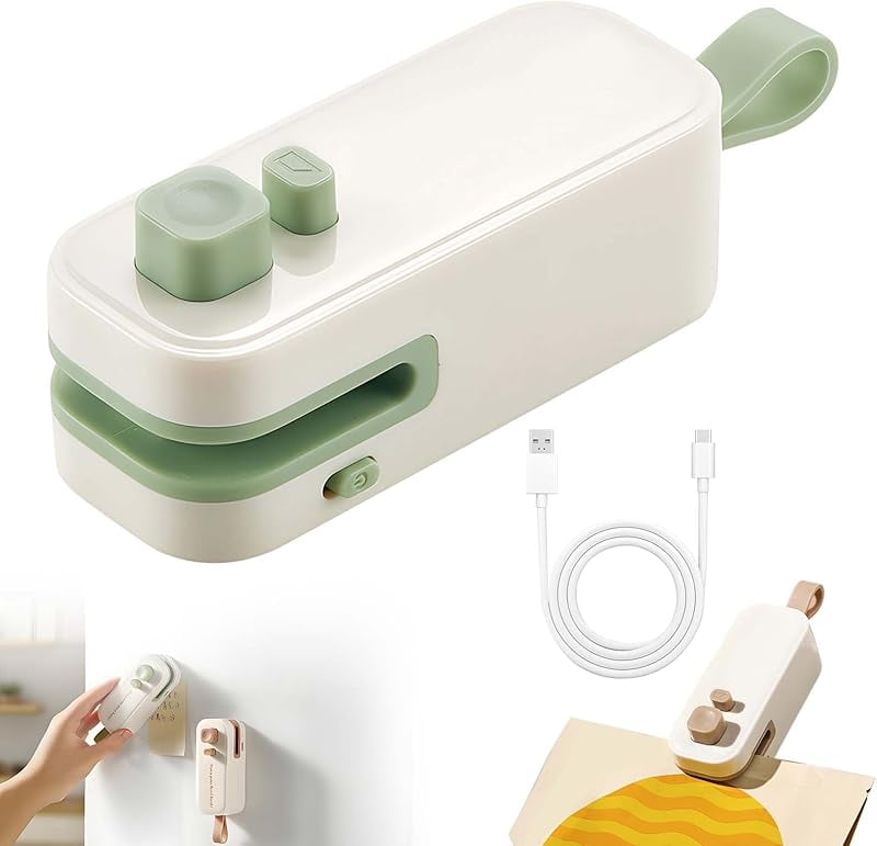 Mini Bag Sealer with Cutter and Magnet, 2026 New Rechargeable Portable ...