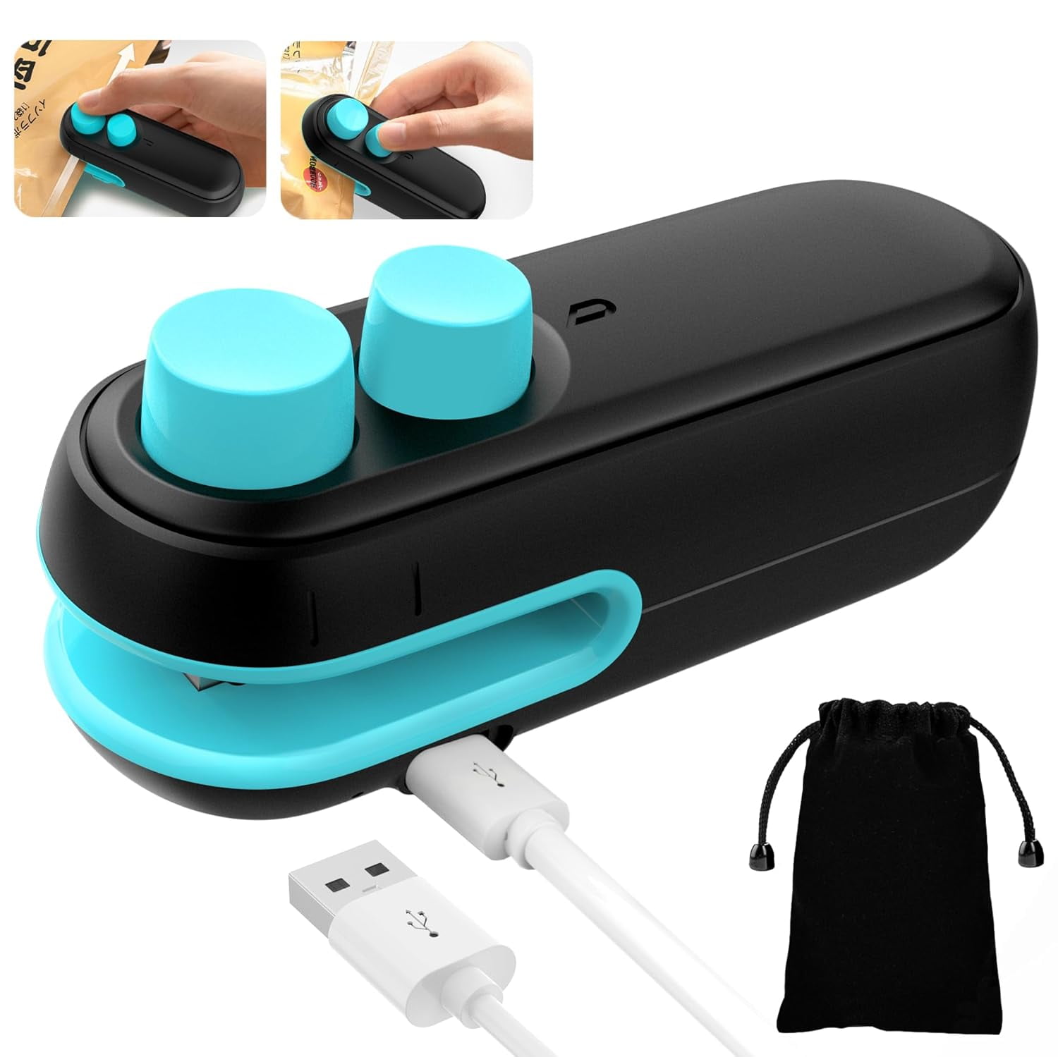 Mini Bag Sealer Handheld Bag Heat Vacuum Sealer 2 in 1 Rechargeable Sealer and Cutter with Pouch ...