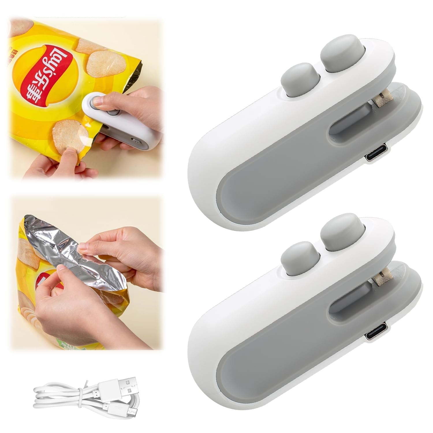 2PC Mini Bag Sealer, USB-C rechargeable Bag Sealer, 2 in 1 Bag Sealer ...