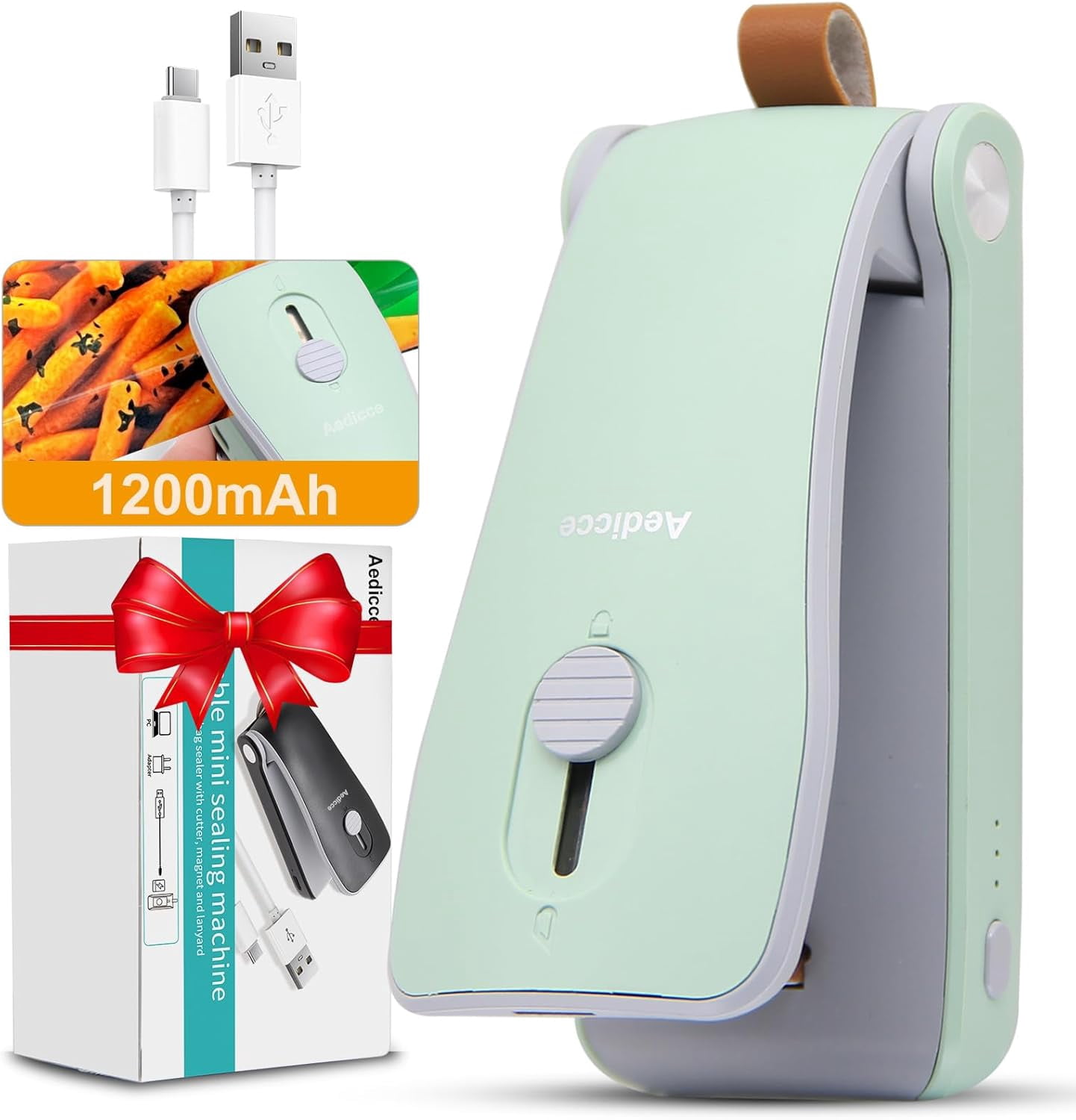 Mini Bag Sealer, USB Rechargeable Chip Sealer Heat Seal, 2 in 1 Seal ...