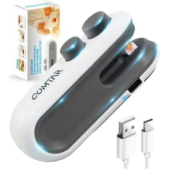Mini Bag Sealer, Upgraded 2 in 1 Heat Sealer&Cutter, Rechargeable USB C ...
