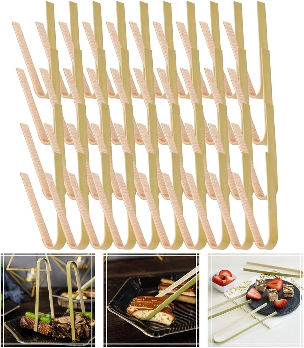 Mini Bamboo Tongs,Disposable Tongs for Cooking and Toast Bread,Wooden ...