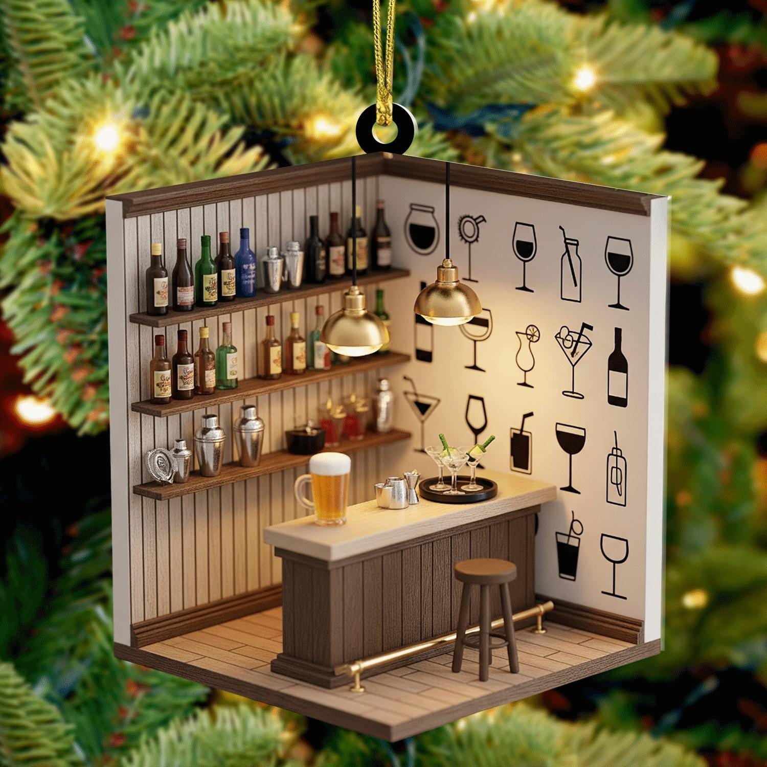 Mini Bar Christmas Ornament , Tiny Pub Scene Tree Decoration for ...