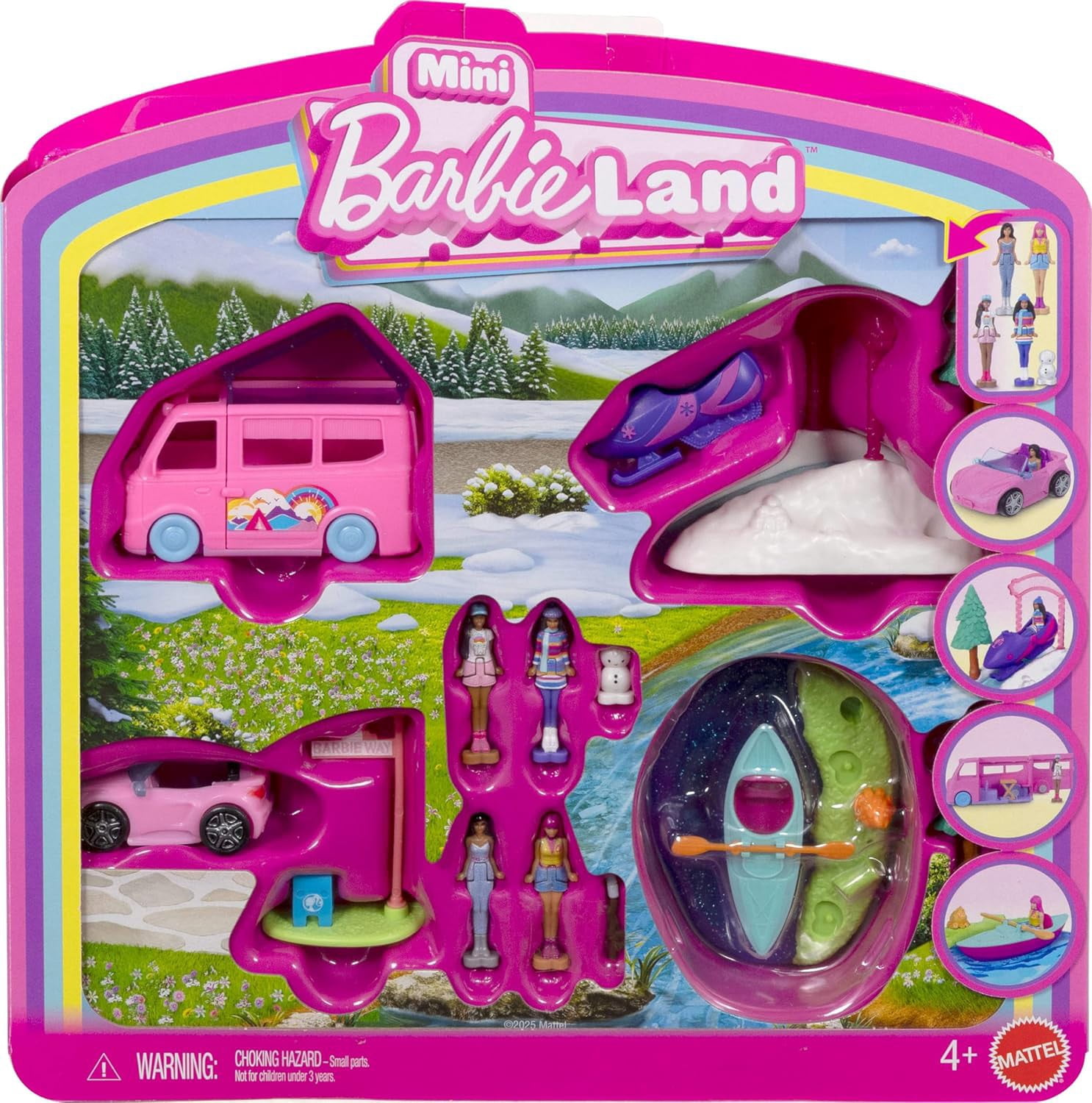 Mattel Mini BarbieLand 4-Pack with Dolls, Convertible, DreamCamper ...