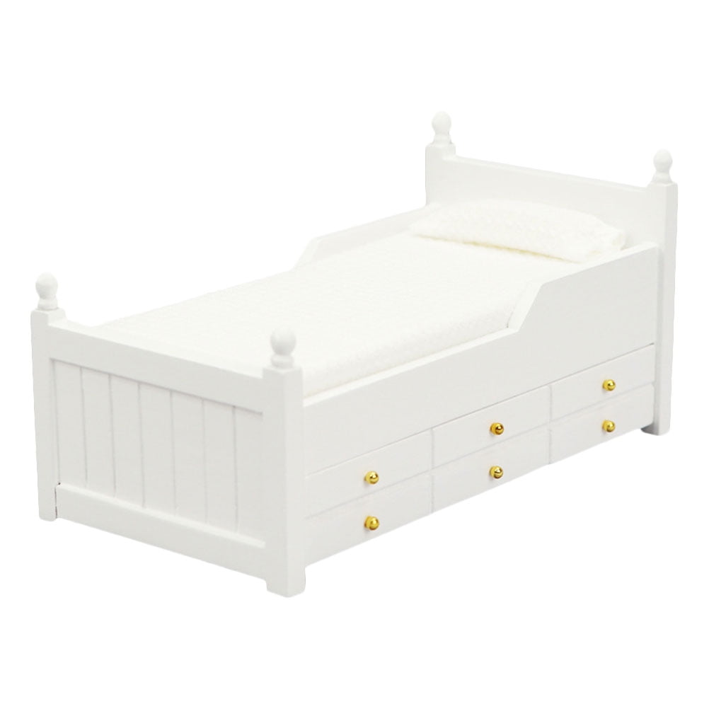 Mini Bed Decor Ornament Doll House Simulation Bed Wood Bed Miniature ...
