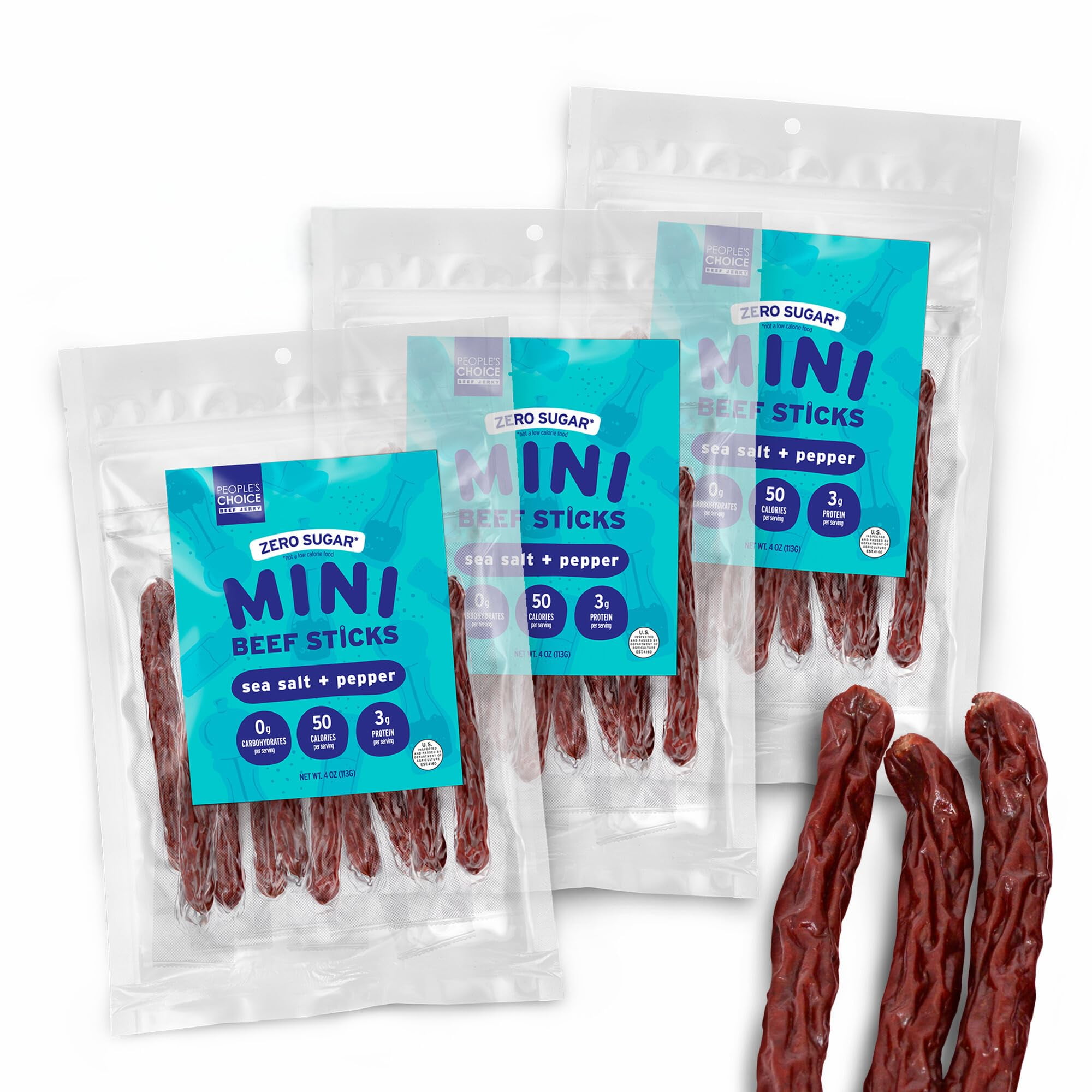 Mini Beef Sticks - Sea Salt And Pepper Jerky Sticks - High Protein ...
