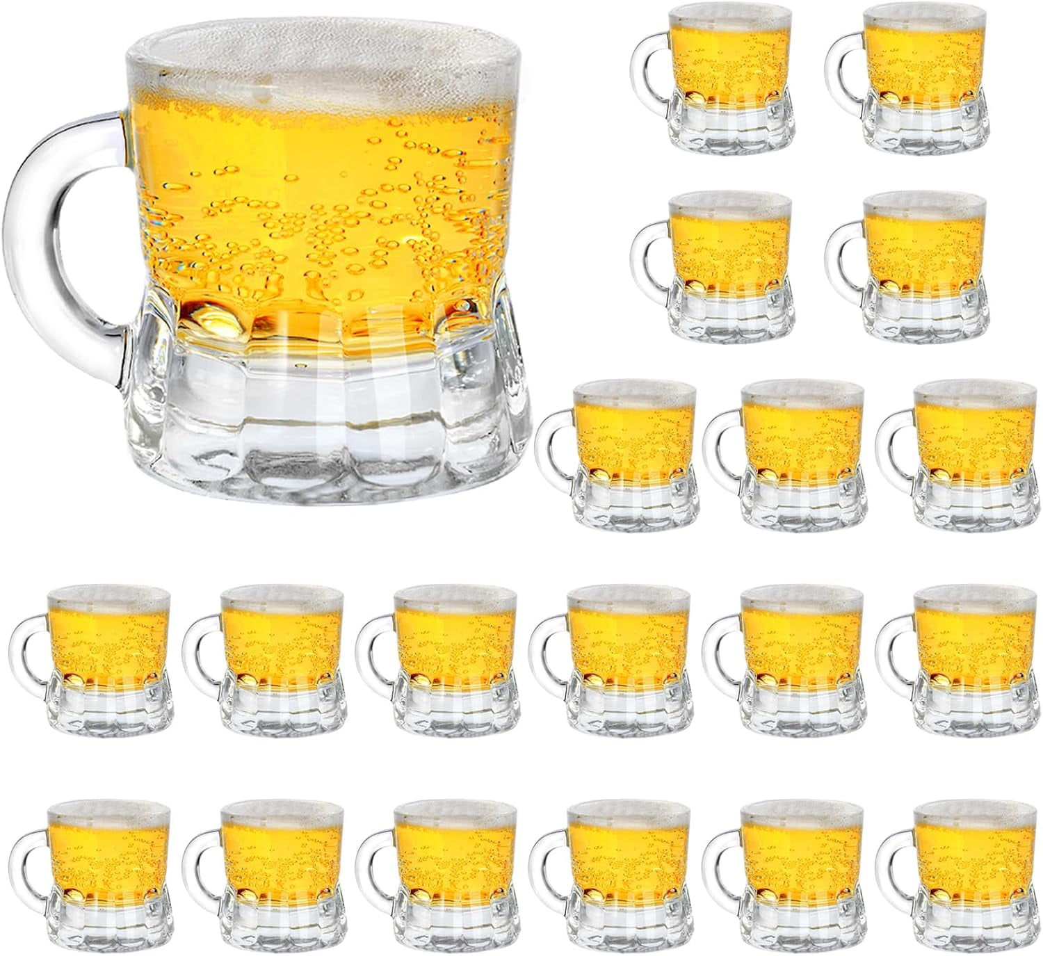 Mini Beer Mugs, Set of 24, 2 Oz with Handles, Glass Mugs for Beer ...