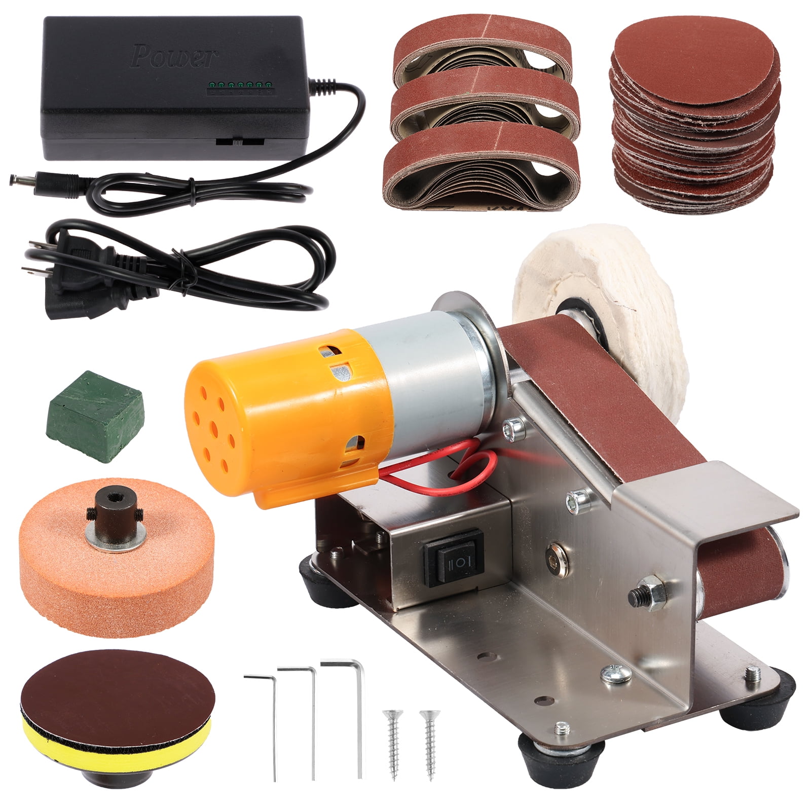 Mini Belt Sander US 15 Degree Stainless Steel Electric Belt Grinder 7 Adjustable Speed Electric ...