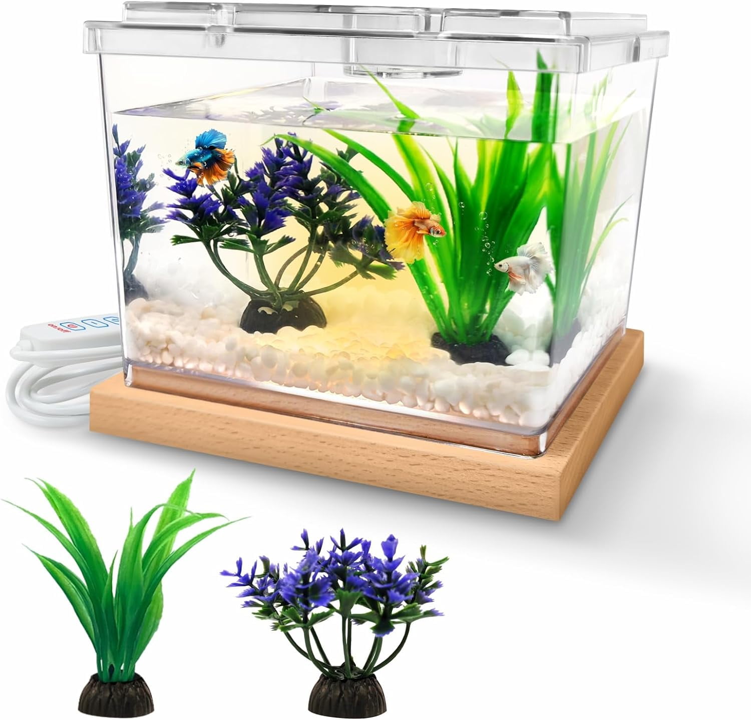 Mini Betta Fish Tank Kit with LED Light Base, Small Fish Bowl for ...