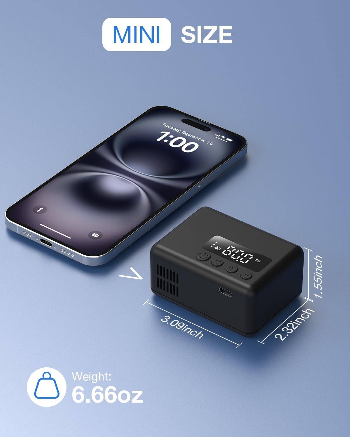 Mini Bike Pump, 25s Fast Inflate Electric Bicycle Pump with Gauge, Max ...