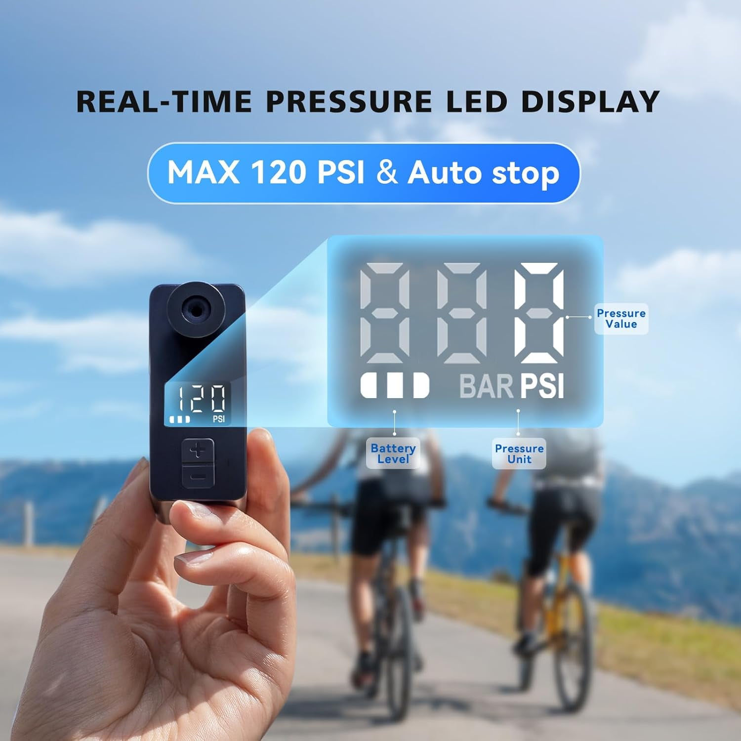 Mini Bike Pump with Gauge Pocket PRO - 120PSI Electric Tire Inflator ...