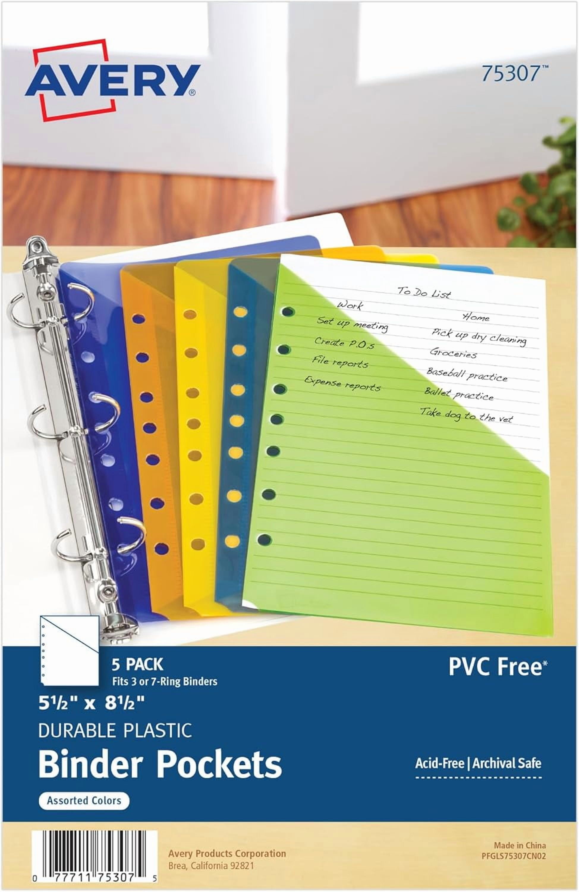 Mini Binder Pockets for 3 Ring Binders and 7 Binders, Assorted Colors ...