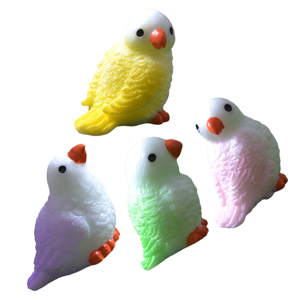 Mini Bird Statue 4 Pcs Landscape Parrot Cartoons Office Decore Vivid ...