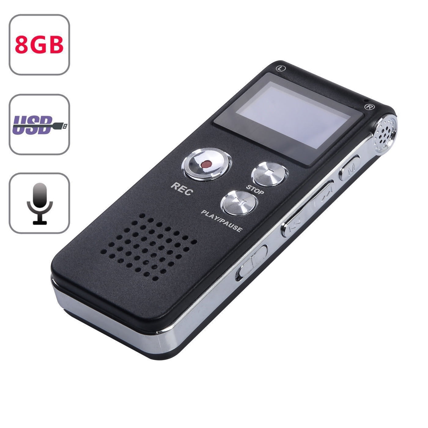 GJX Mini Black 8GB Digital Audio Dictaphone, Rechargeable MP3 Player ...