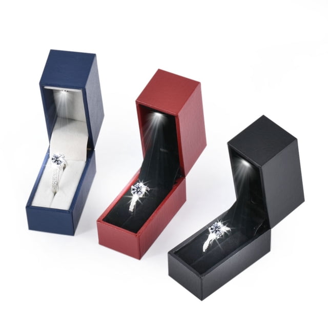 Mini Black Ring Box with LED Light for Engagement Wedding Proposal ...