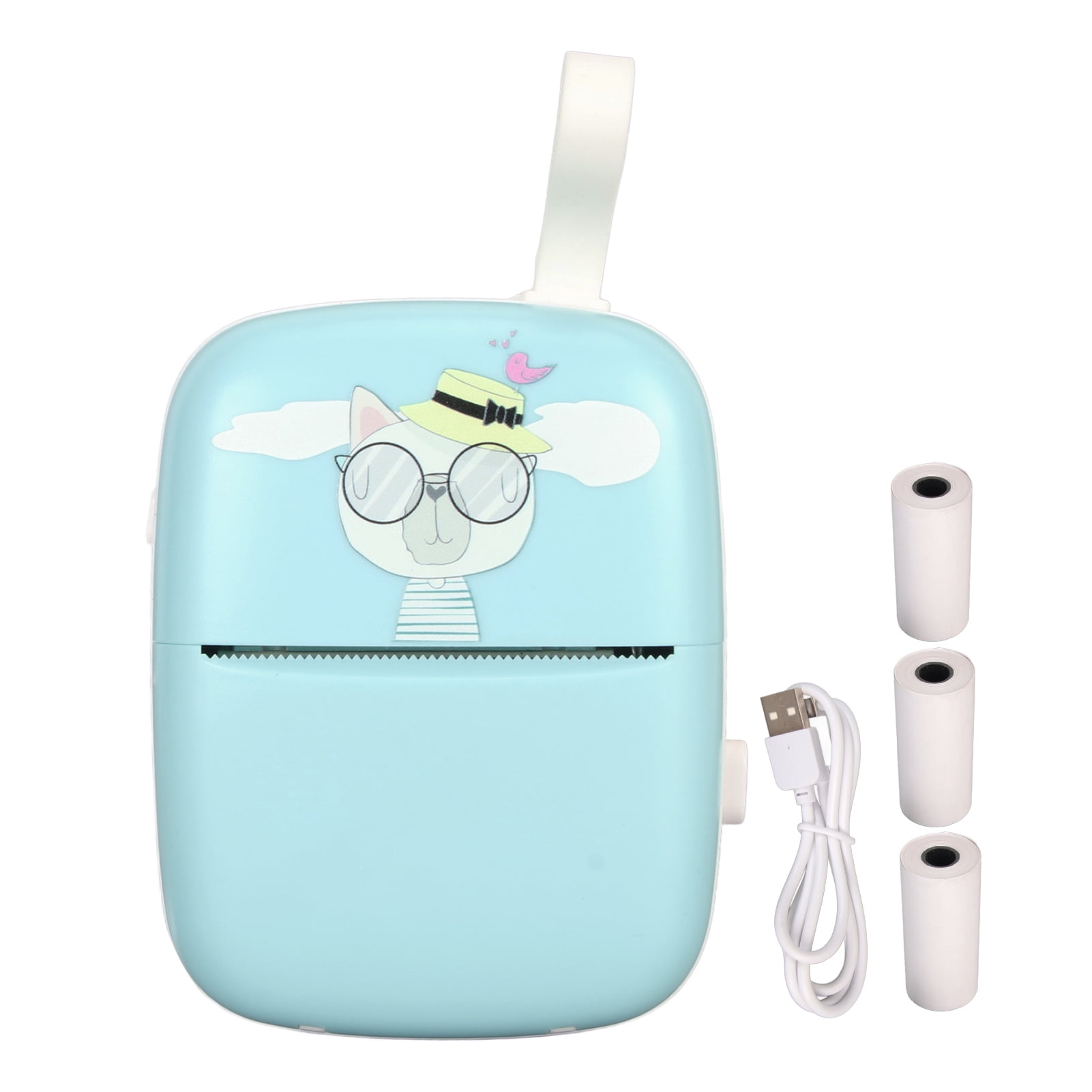 Mini Blue Thermal Printer with Built-in Battery, 3 Rolls Paper Included ...
