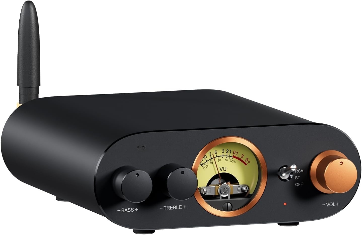 Mini Bluetooth Stereo Amplifier - 4.65"x6.42"x1.65" Black, VU Meter, 2 ...