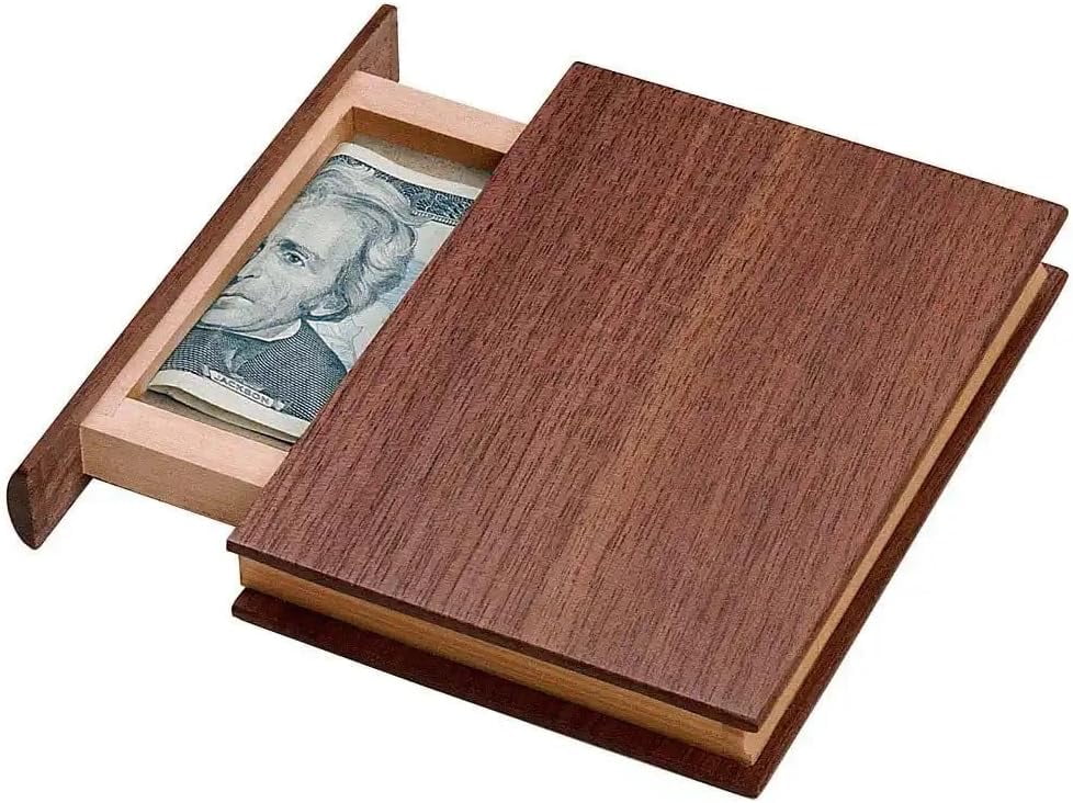 Mini Book Money Puzzle Box – 4½″ x 3″ x 2″ Wooden Brainteaser with ...