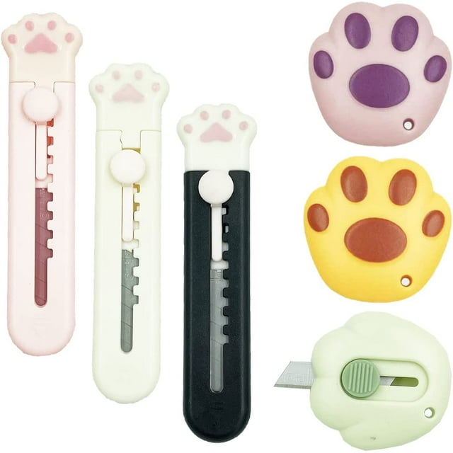 Mini Box Cutters, 6Pcs Retractable Art Cutter Utility Knife,Cute Cat ...