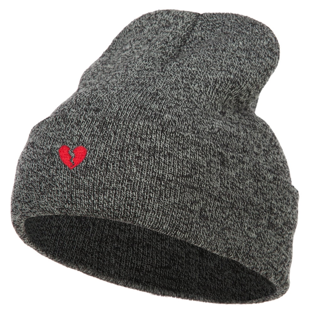 Mini Broken Heart Embroidered Long Beanie - Black Marled OSFM - Walmart.com