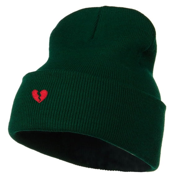 Mini Broken Heart Embroidered Long Beanie - Dark Green OSFM - Walmart.com