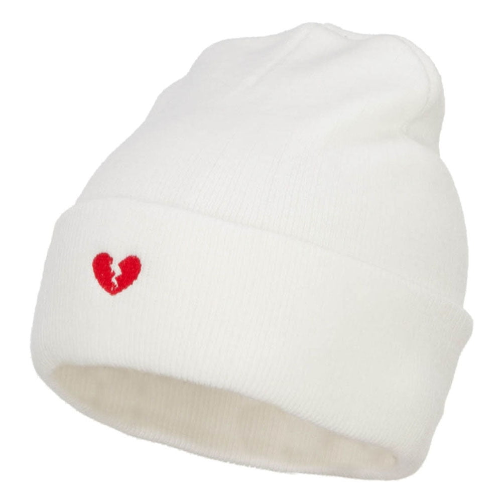 Mini Broken Heart Embroidered Long Beanie - White OSFM - Walmart.com