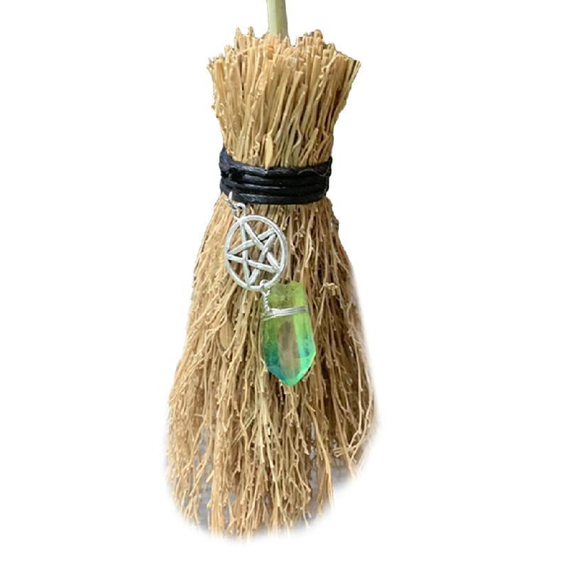 Mini Broom Straw Witch Brooms with Hanging Crystal Pendant Decorations ...
