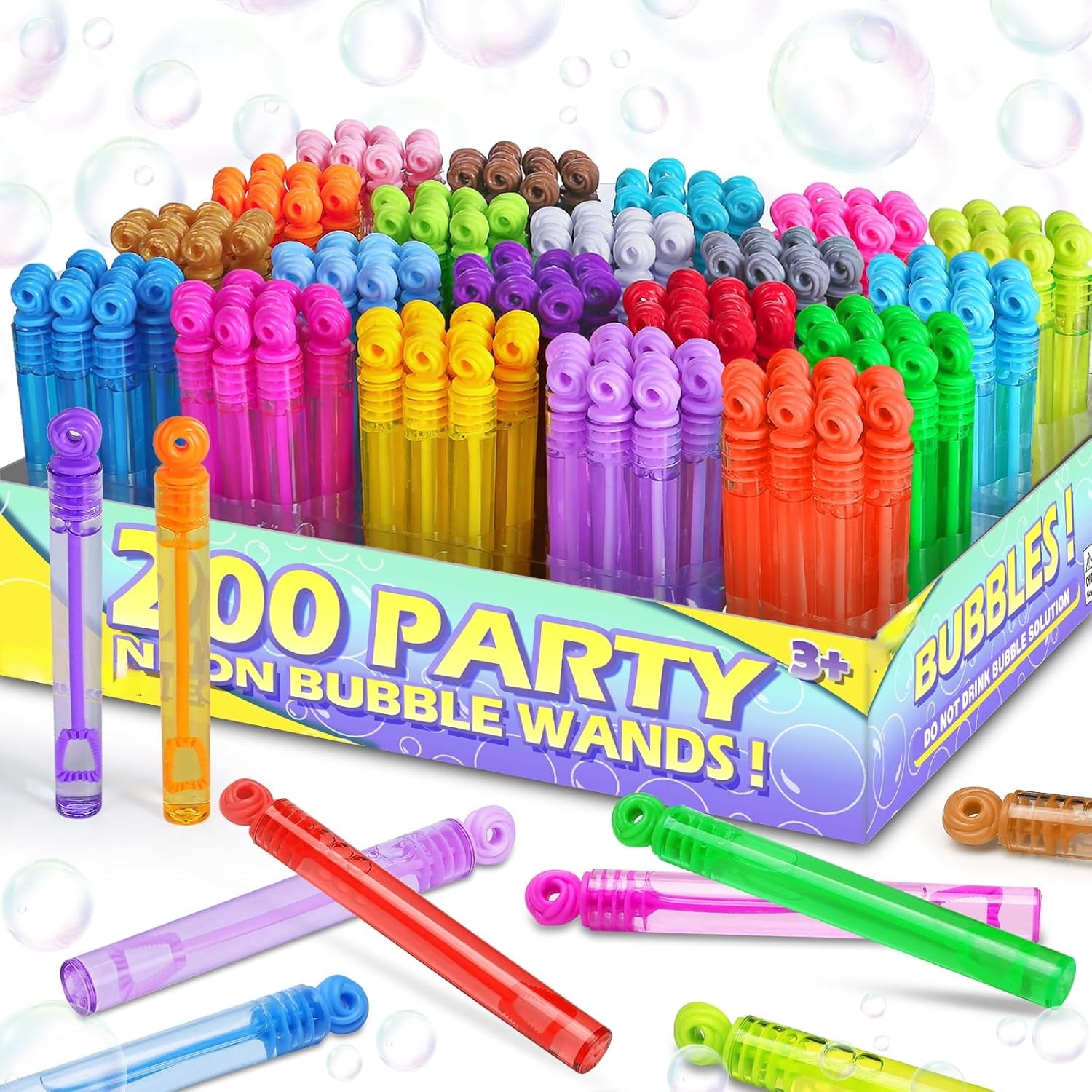 Mini Bubble Wands Bulk 200 Pack 20 Colors, Party Favors Toys for Kids ...