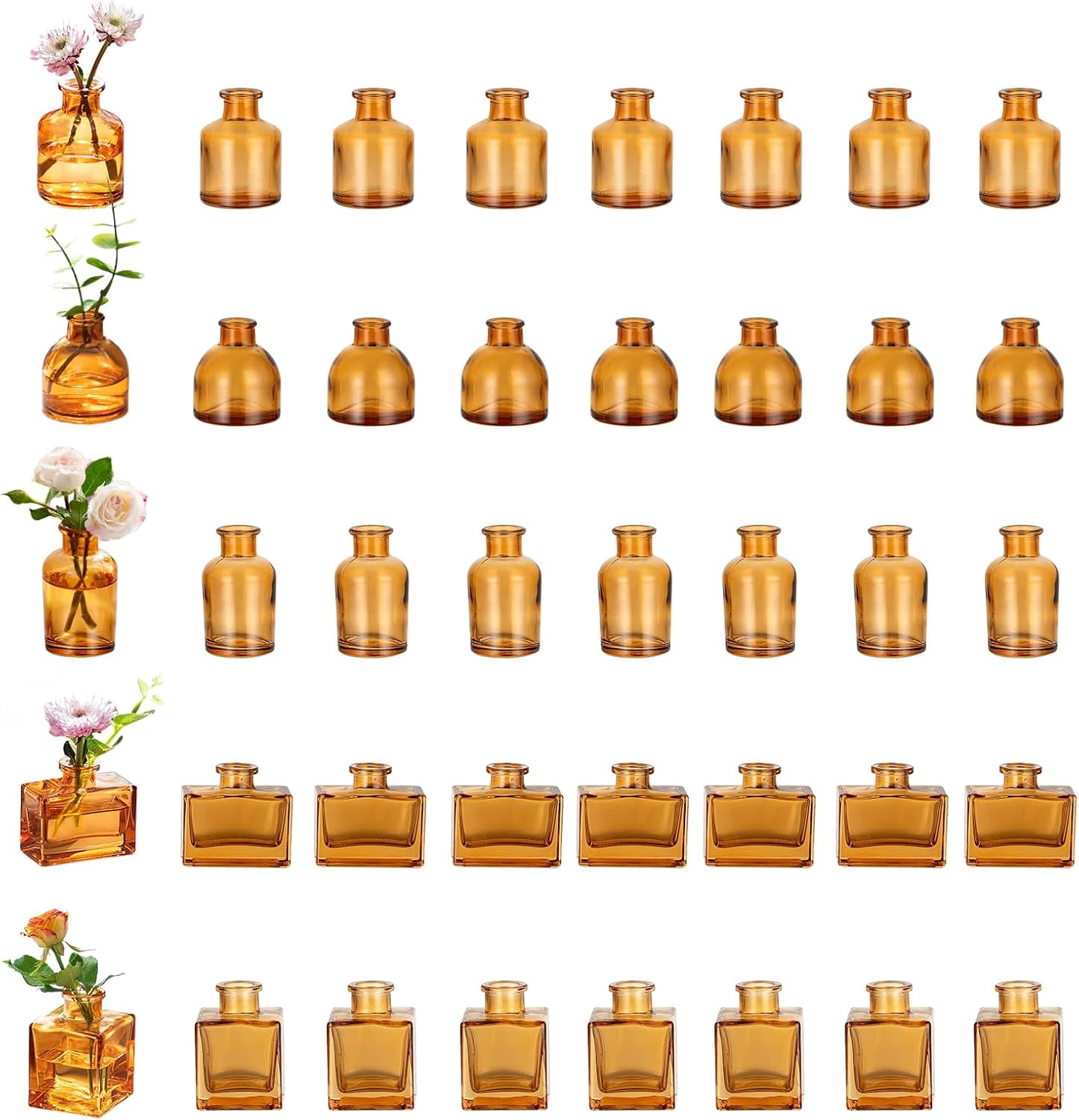 Mini Bud Vases in Bulk 40: Colored Small Flower Vases for Centerpieces ...