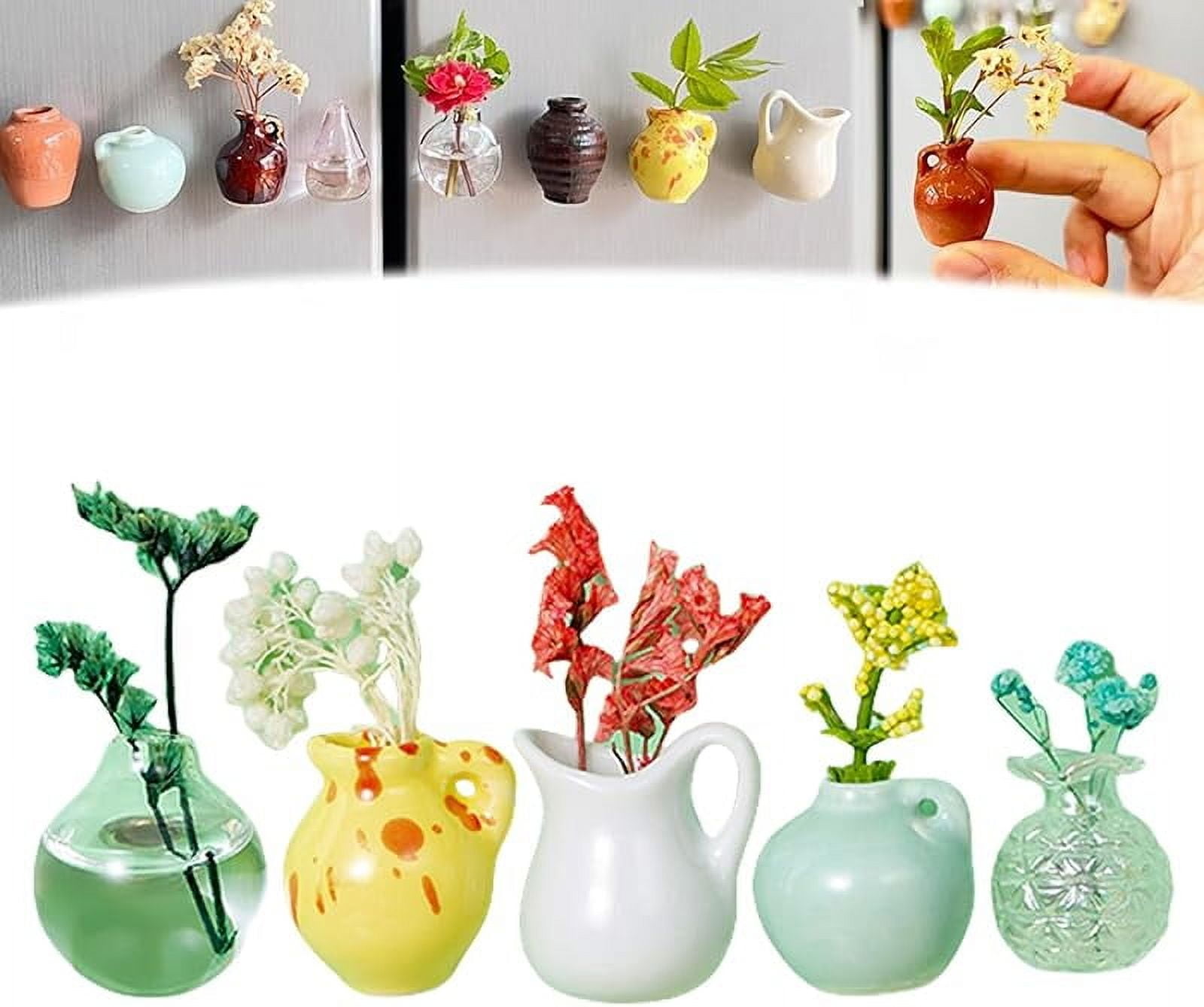 Mini Bud Vases Magnetic, Mini Ceramic Magnetic Vases for Refrigerator ...