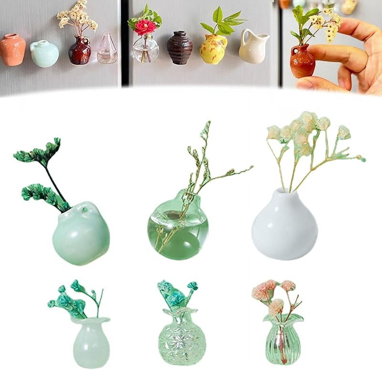 Mini Bud Vases Magnetic, Mini Ceramic Magnetic Vases for Refrigerator ...