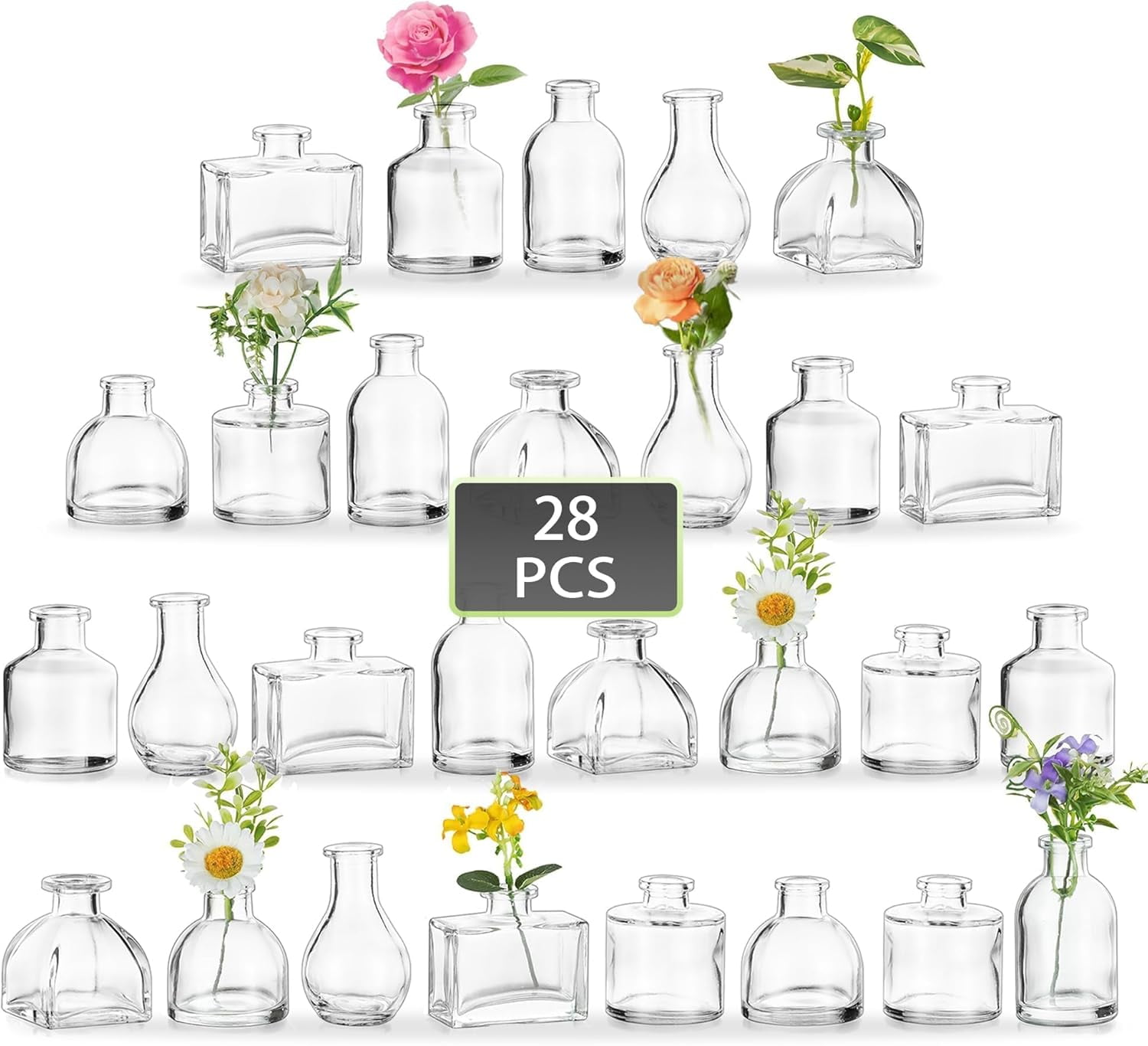 Mini Bud Vases for Centerpieces: 28pcs Small Glass Vase Bulk - Clear ...