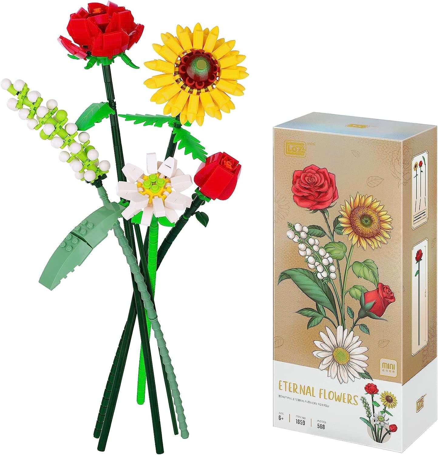 Mini Building Blocks Flower Bouquet Set,Artificial Flowers Red Roses ...