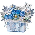 Mini Building Blocks Portable Flower Bouquet Box with Light, Blue Rose ...