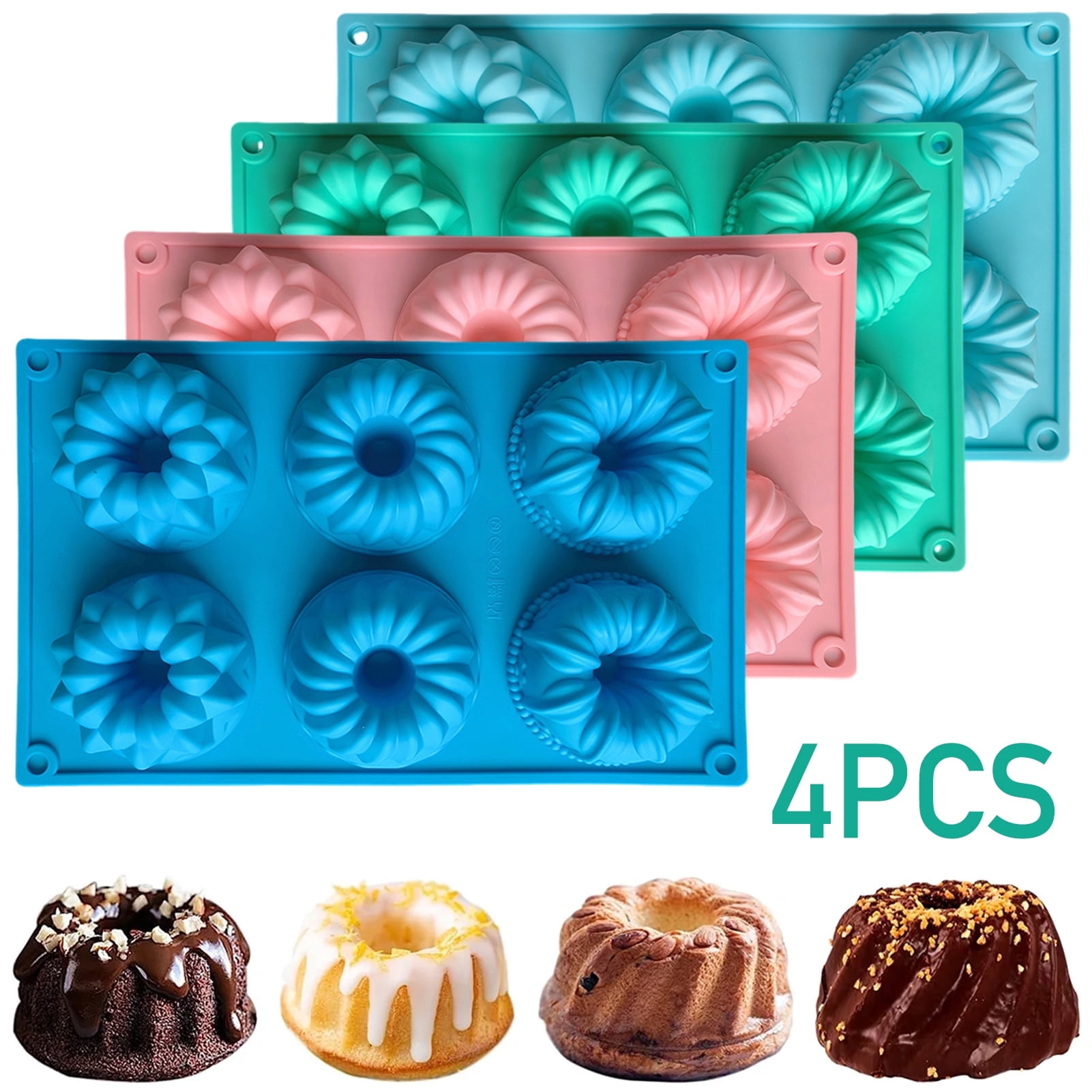 Mini Bundt Cake Pan,6-Cavity Fluted Tube Cake Pan,Non Stick Silicone ...