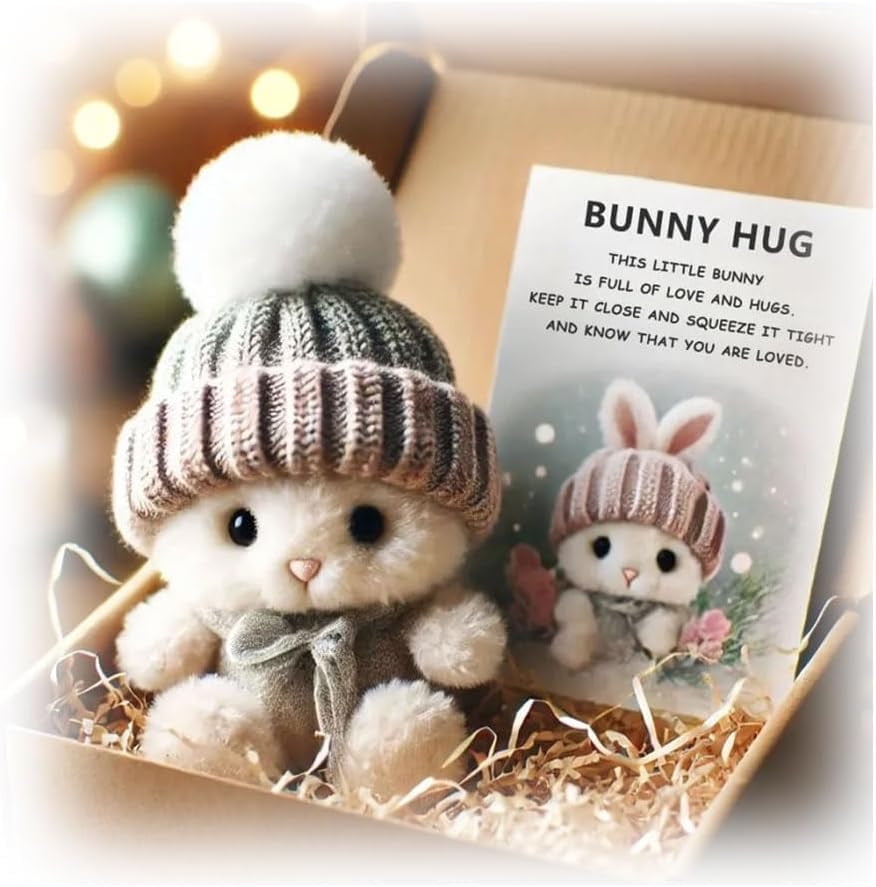 Mini Bunny Hug Cute Easter Gift, Easter Plush Bunny with Knitted Hat ...